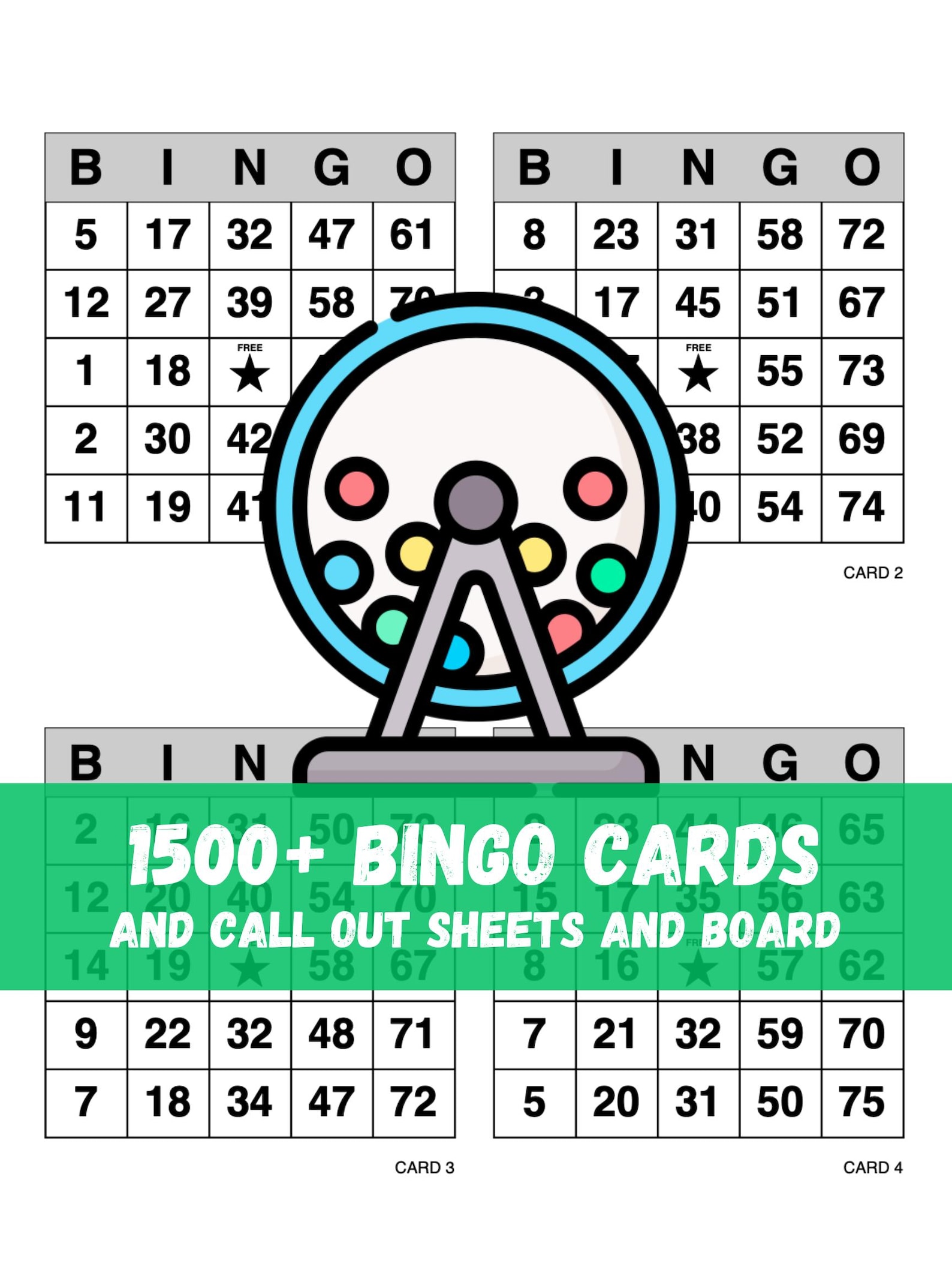 1500 Bingo Cards Printable PDF: 1, 2 and 4 per Page, Instant Download ...
