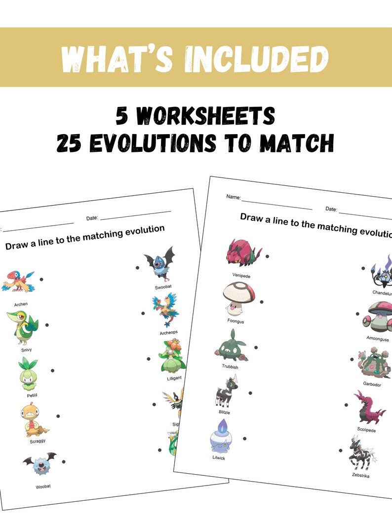 Pokémon Evolution Matching Worksheet Gen 5 Printable Activity Kids ...