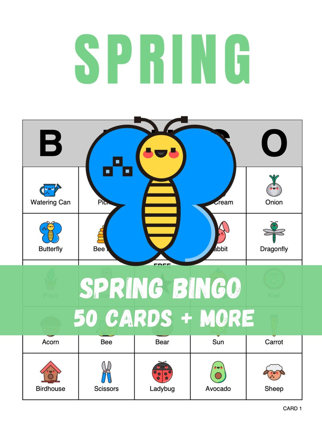 Spring Bingo Game for Kids, Printable Classroom Activity, 50 Unique ...