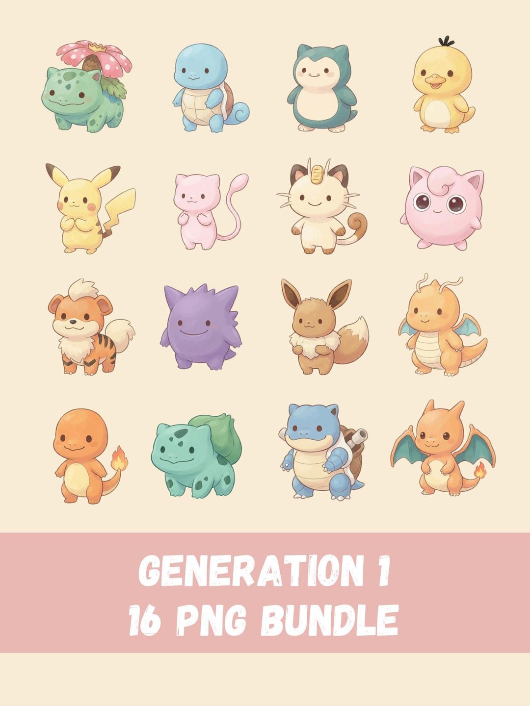 Popular Gen 1 Pokémon PNG Pack, 16 Fan Favorite Kanto Pokémon, Chibi ...
