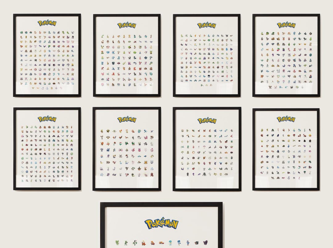 Pokémon Gen 1–9 Pokédex Poster Bundle, Full National Dex Wall Art, Kids ...