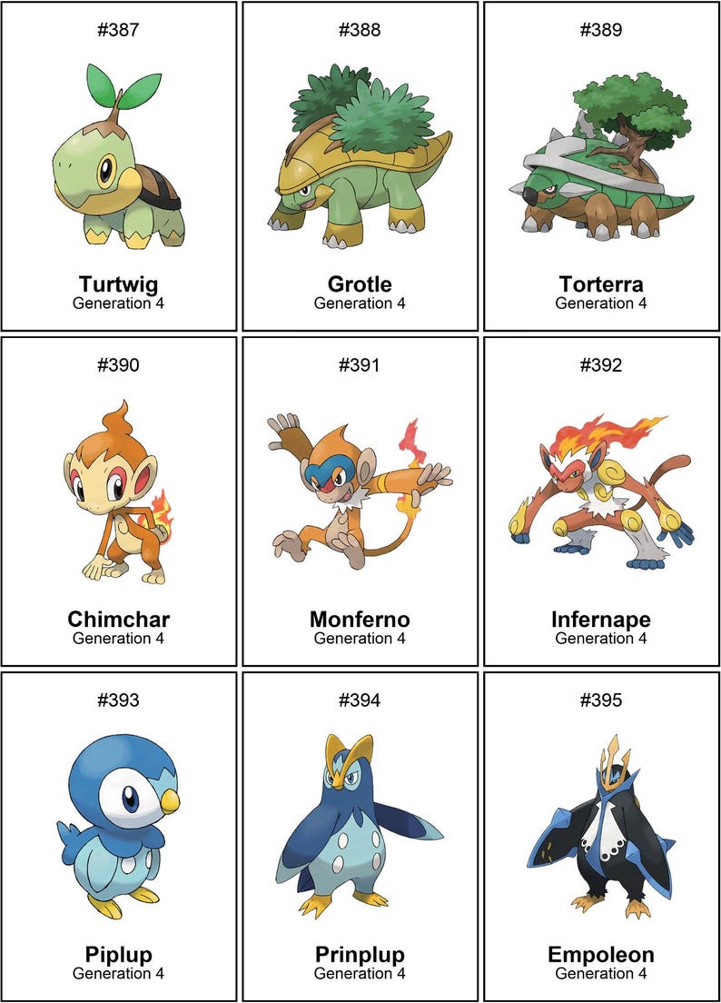 Pokémon National Pokédex: Generation 4 Printable Binder Pages ...