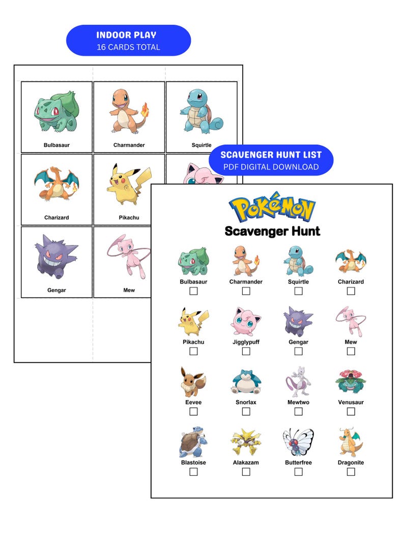 Pokémon Scavenger Hunt Printable for Kids, Catch 'em All Game, Set of ...