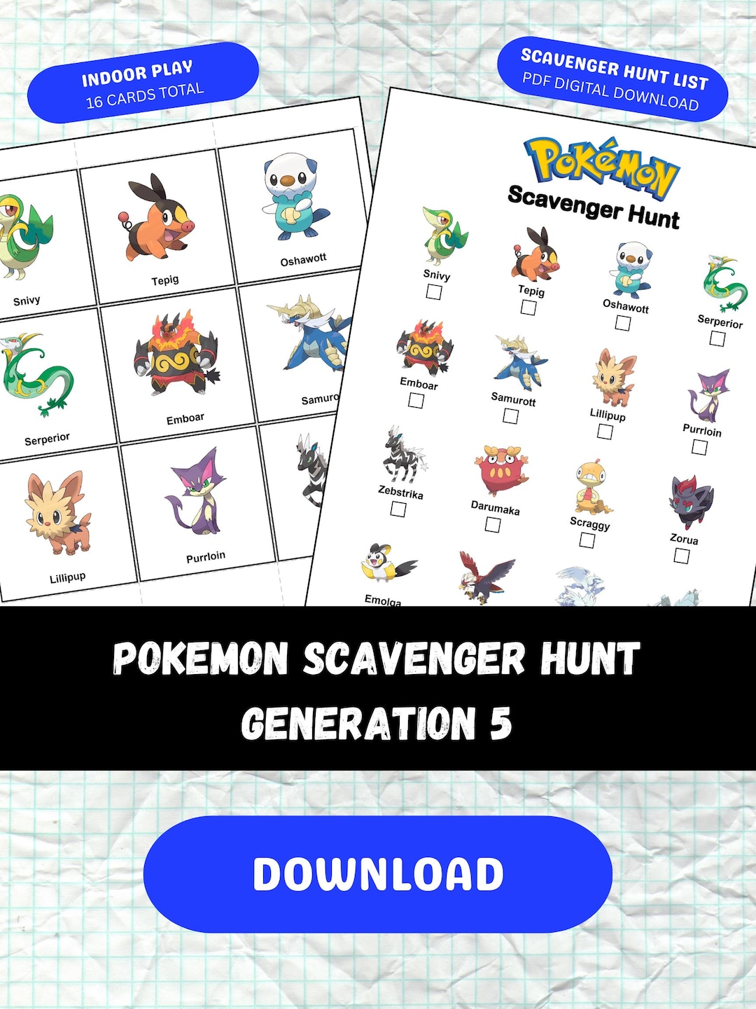 Pokémon (gen 5) Scavenger Hunt Printable for Kids, Catch 'em All Game ...