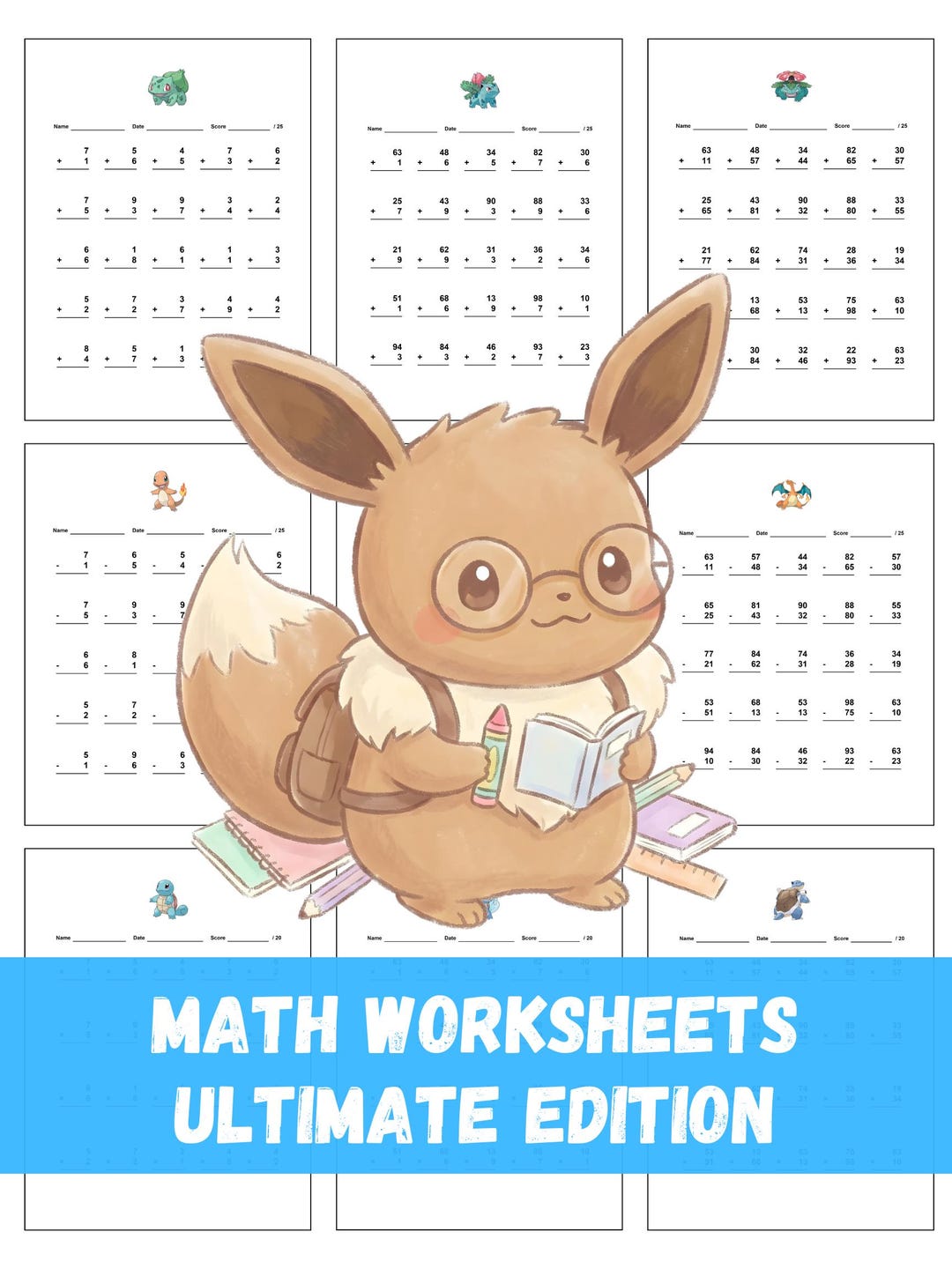 Pokemon Math Worksheets Bundle, Addition Subtraction Multiplication ...