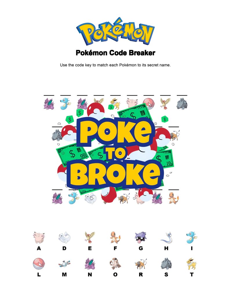 Pokémon Code Breaker Decoding Worksheets: Secret Name Puzzle Game ...