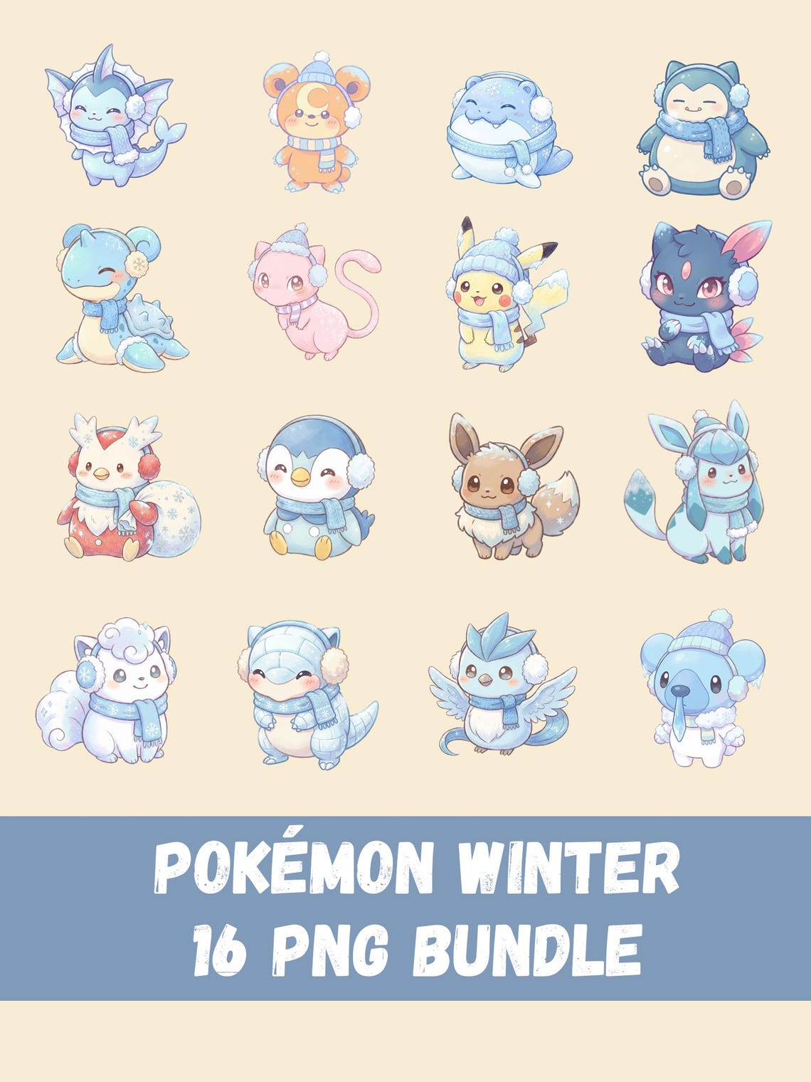 Winter Pokémon PNG Bundle, 16 Chibi Cute Kawaii Clipart, Cozy Snow ...