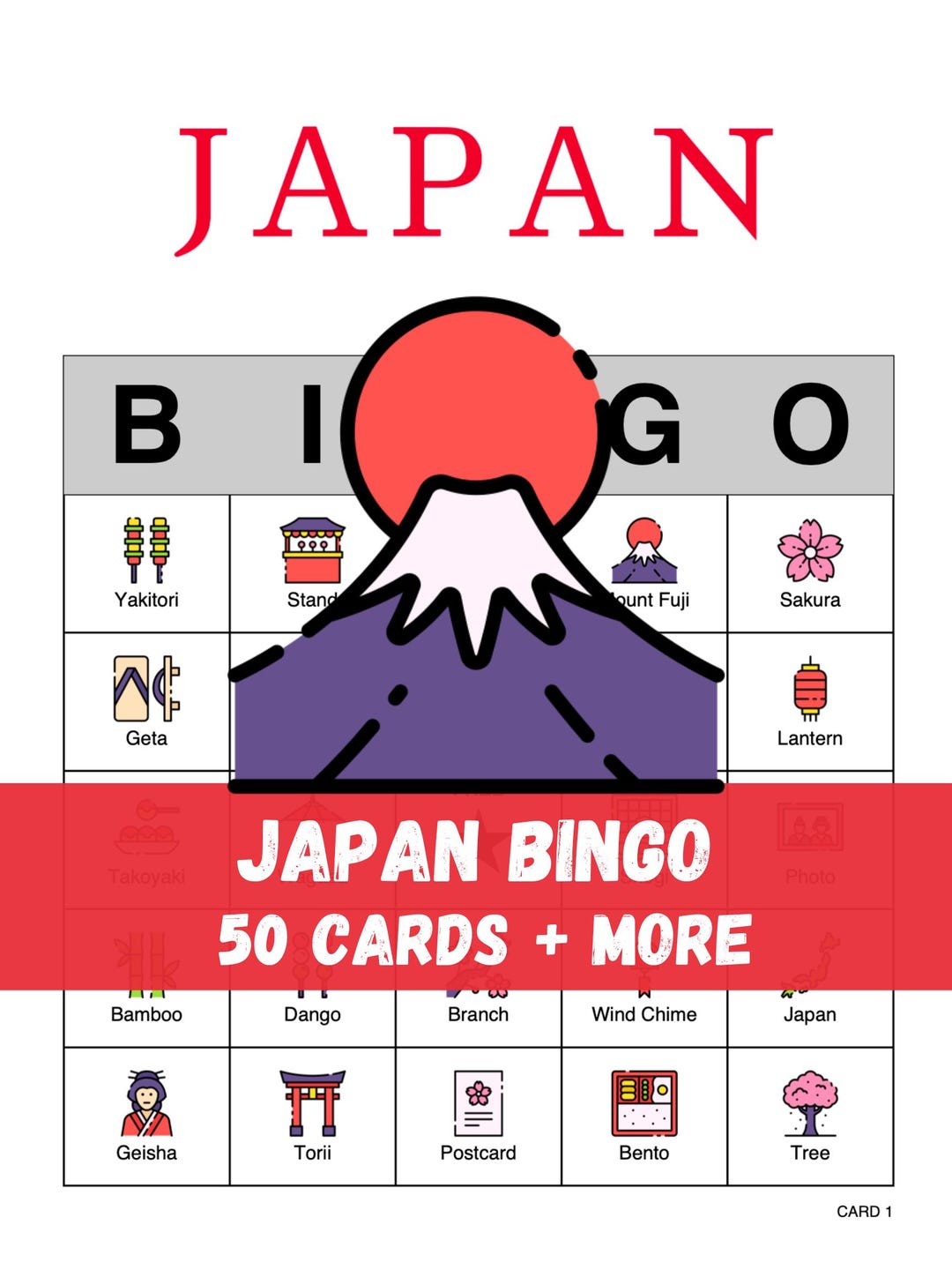 Japan Bingo Game for Kids, Printable Classroom Activity, 50 Unique ...