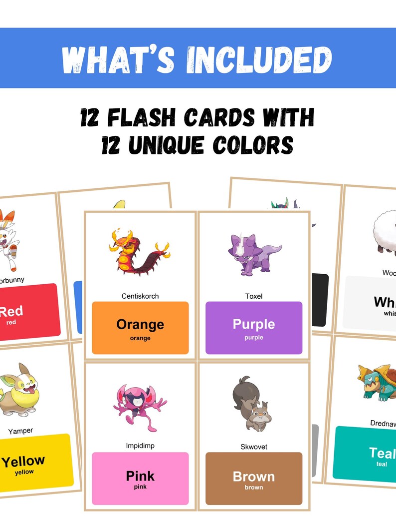 Tarjetas de colores de Pokémon Gen 8 imprimibles, tarjetas de ...