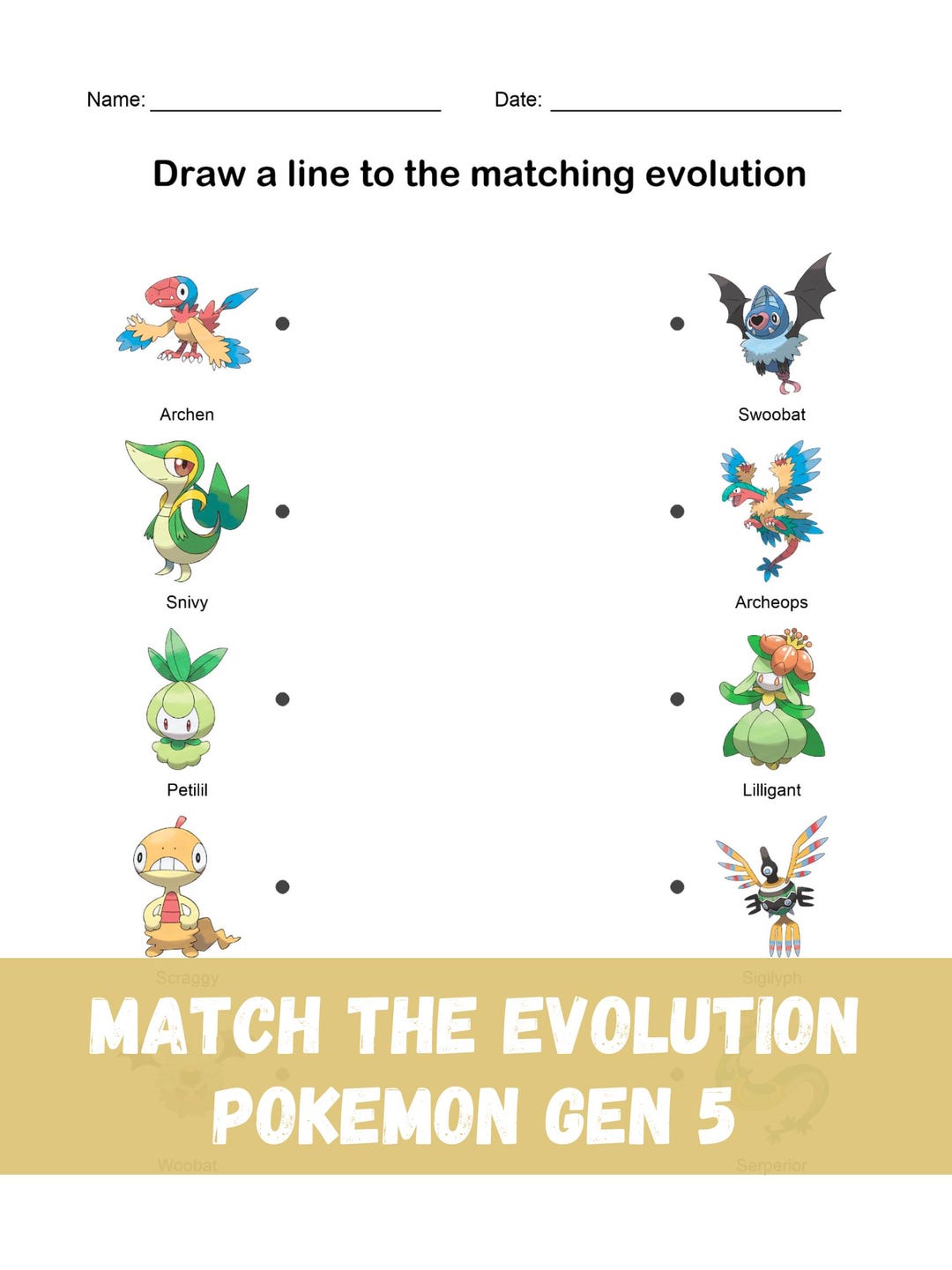 Pokémon Evolution Matching Worksheet Gen 5 Printable Activity Kids ...