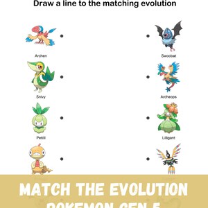 Pokémon Evolution Matching Worksheet Gen 5 Printable Activity Kids ...