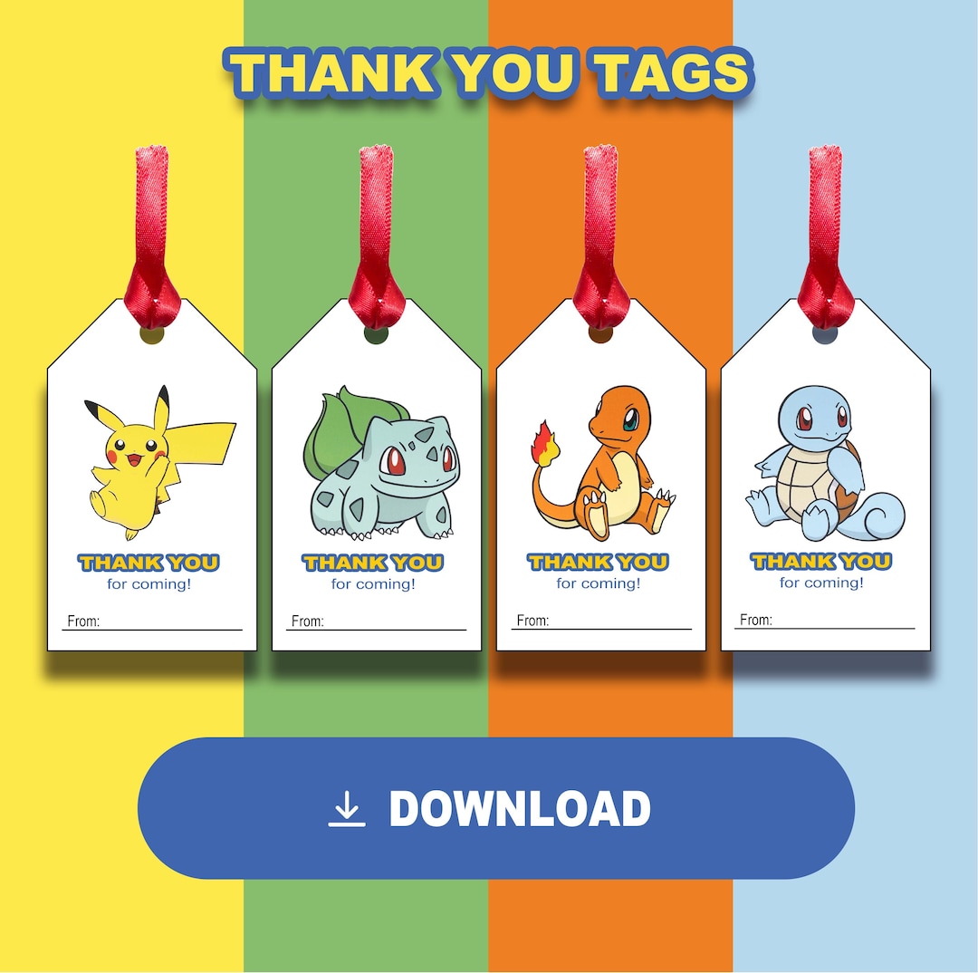 Pokémon Party Favor Tags: 2 X 3.25 Inch Gift Tags (instant Digital ...
