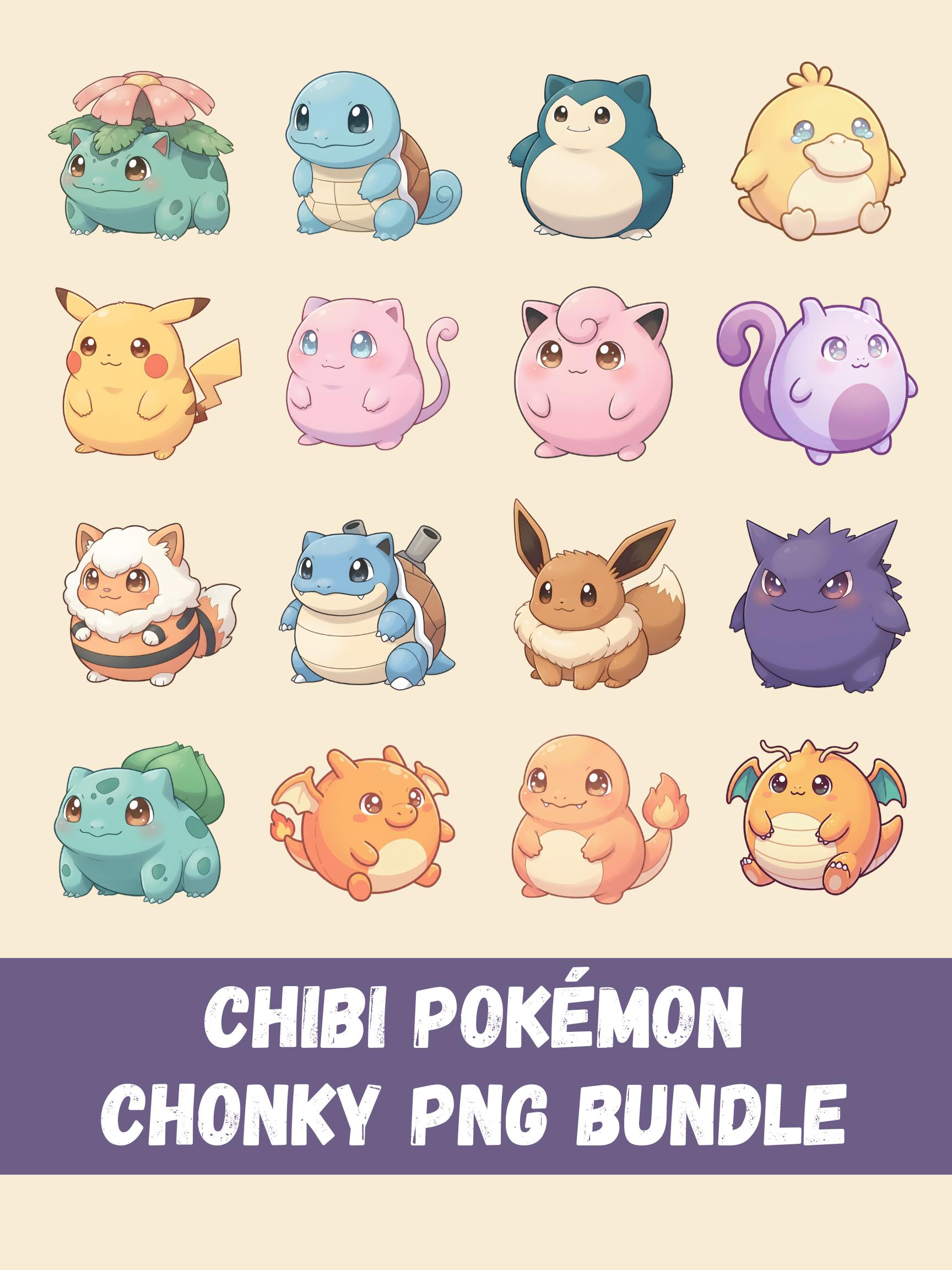 Chonky Pokémon PNG Bundle, 16 Cute Chunky Chibi Pokémon, Kawaii Chonky ...