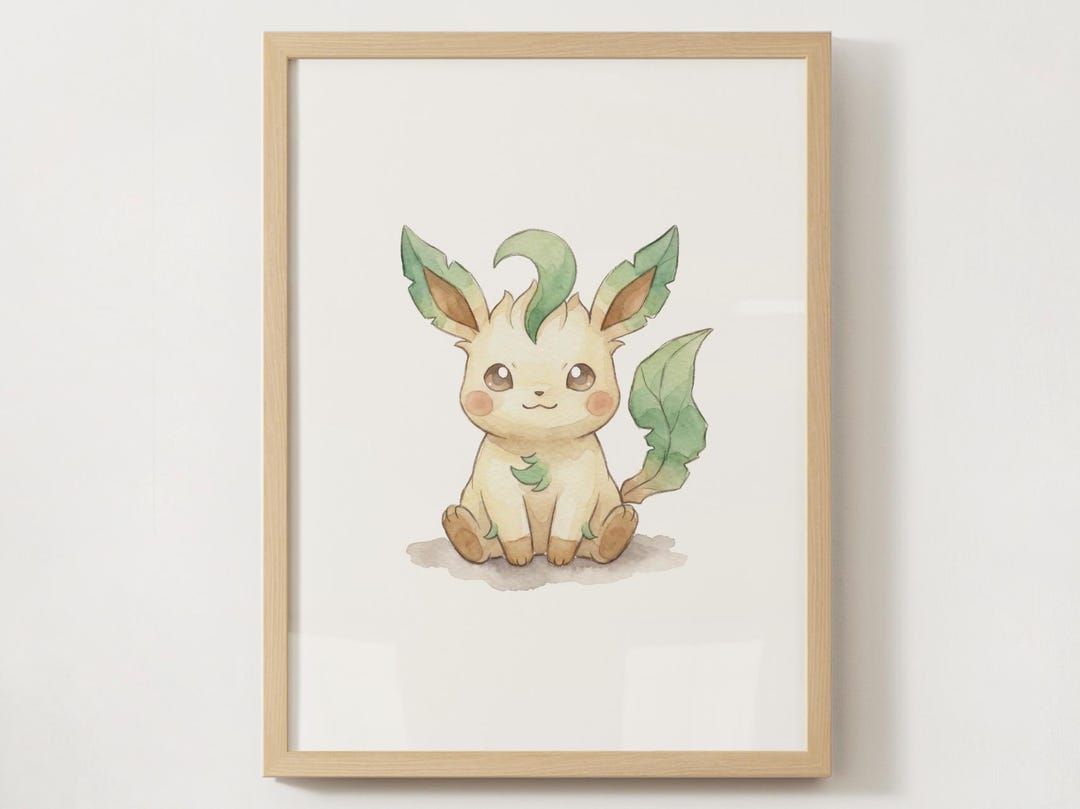 Pokemon Leafeon Nursery Wall Art Printable, Sitting Pokemon Decor, Cute ...