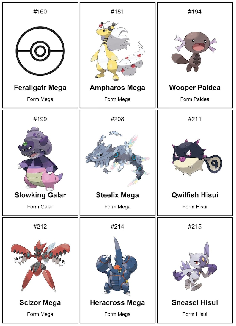 Pokémon National Pokédex Add-on: Regional Forms & Evolutions Printable ...