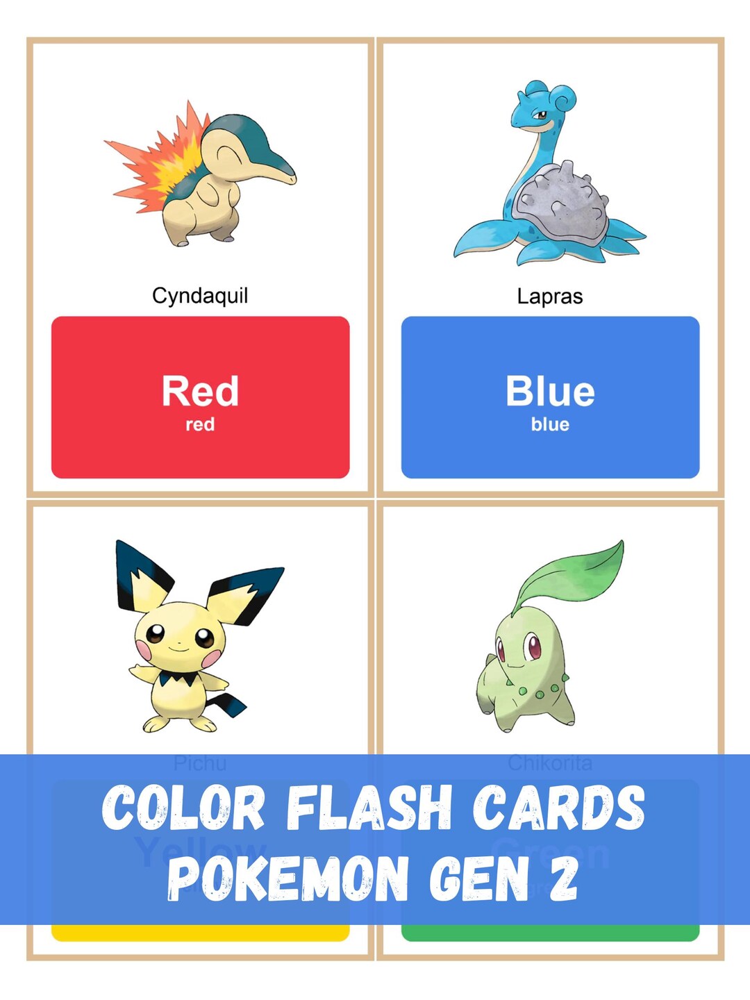 Pokémon Colors Flash Cards Gen 2 Printable, Color Matching Cards for ...