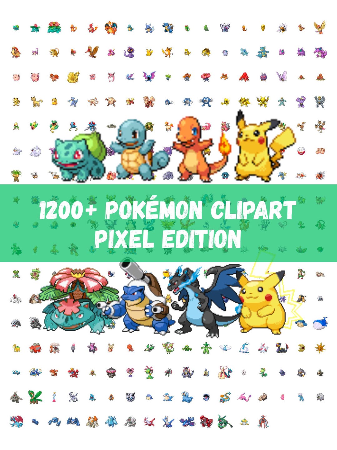1200+ Pokémon Pixel PNG Clipart Bundle: Pikachu Art Pixel Edition Retro ...
