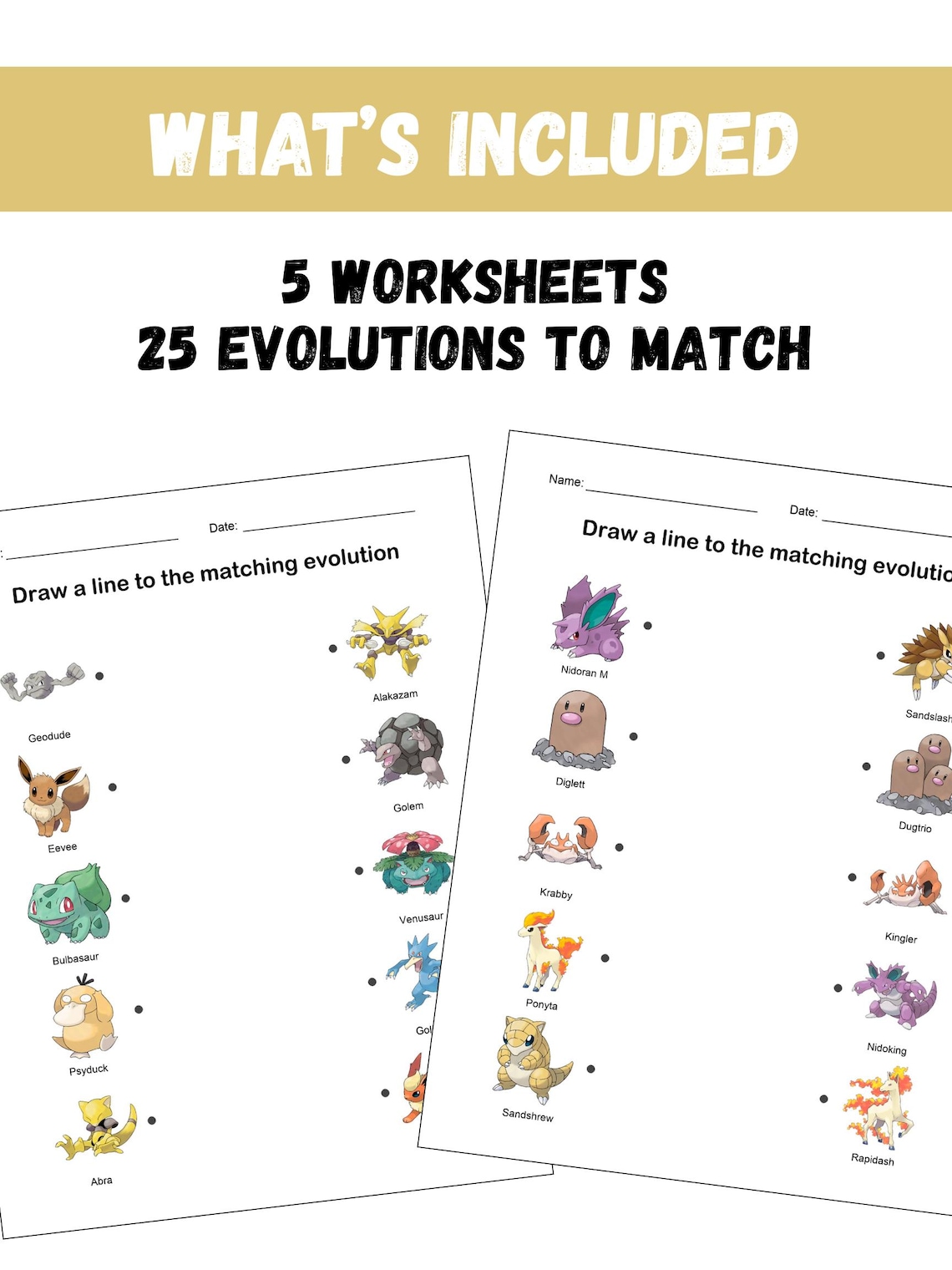 Pokémon Evolution Matching Worksheet Gen 1 Printable Activity Kids ...