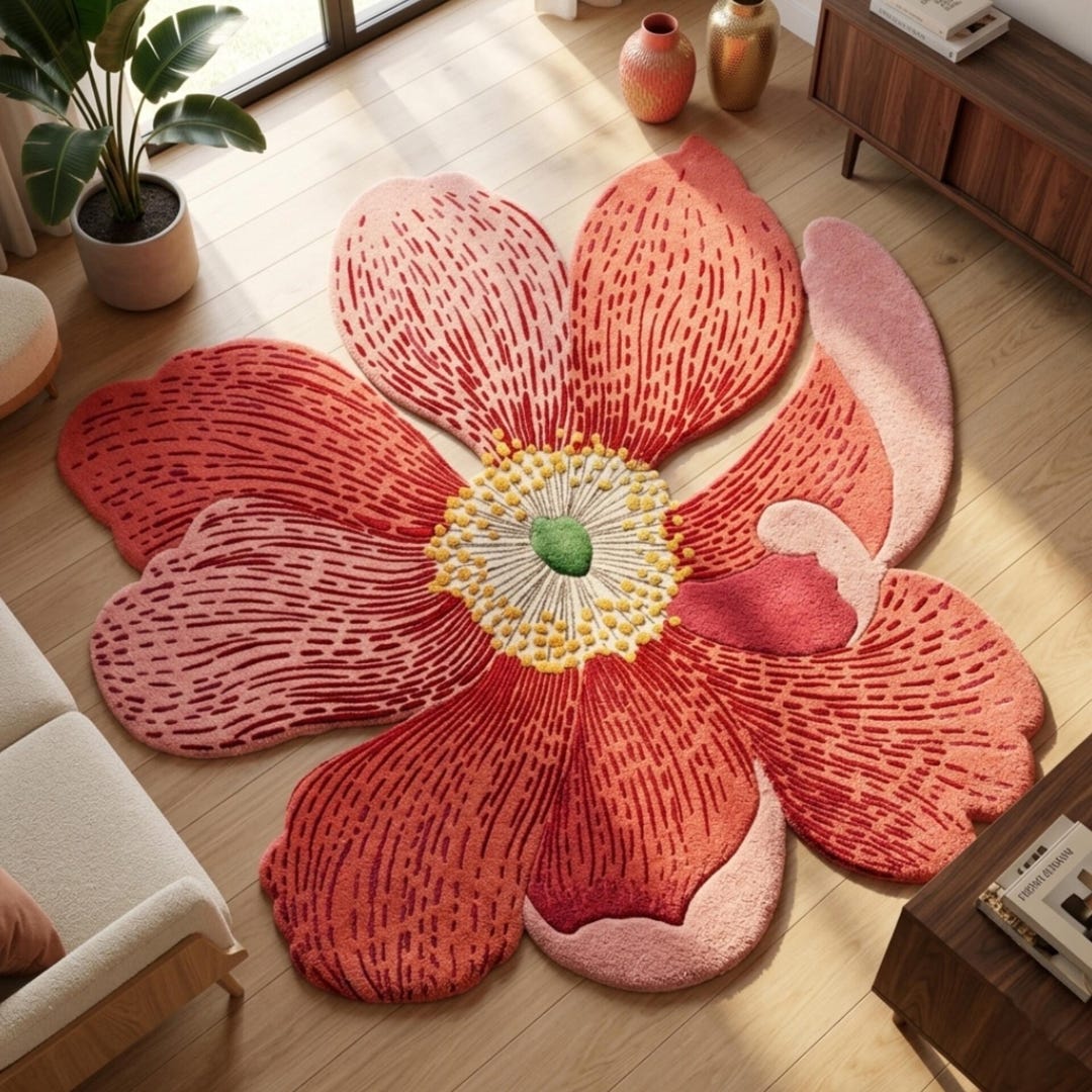 Flower Shape Hand Tufted Wool Rug – Artistic Floral Area Rug for Cozy ...