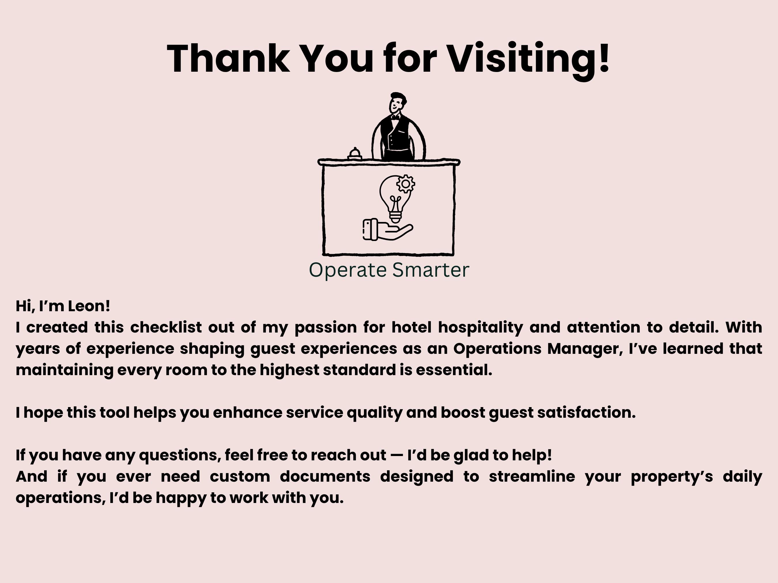 Hotel Room Audit Checklist | Hospitality Operations Template | Airbnb ...