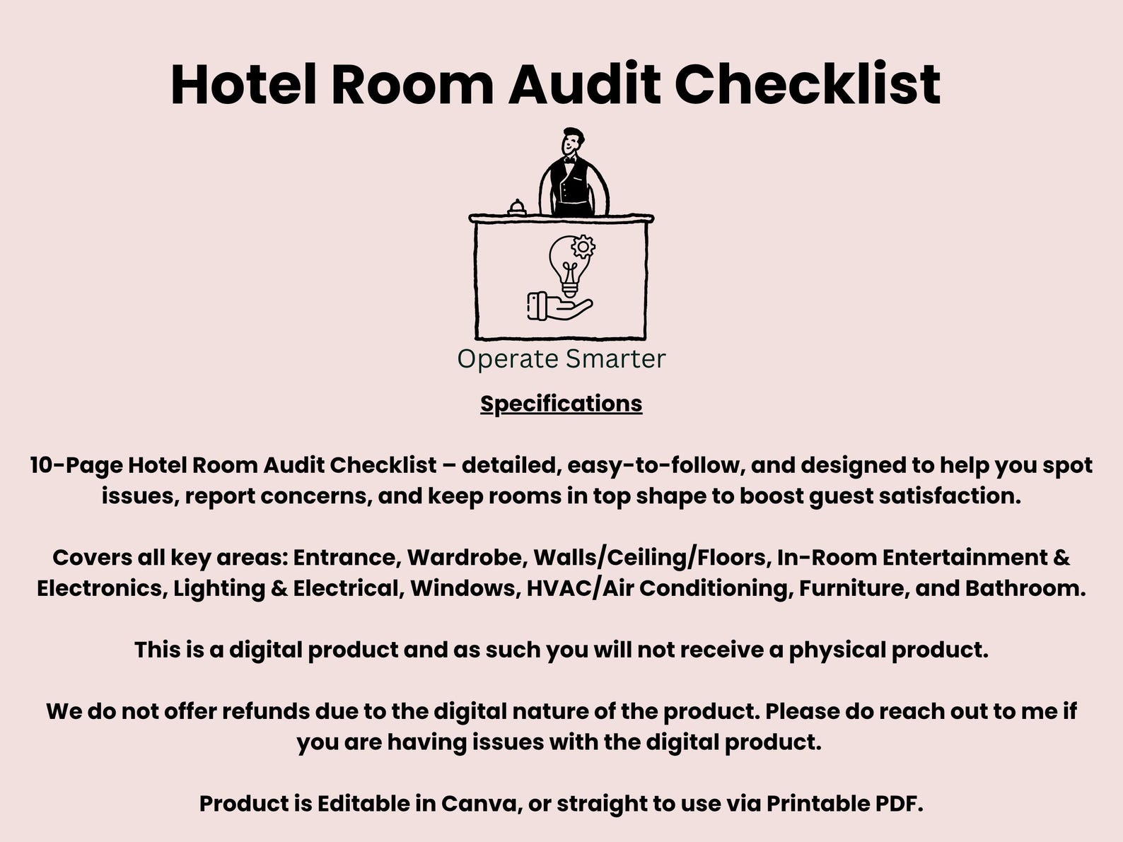 Hotel Room Audit Checklist | Hospitality Operations Template | Airbnb ...