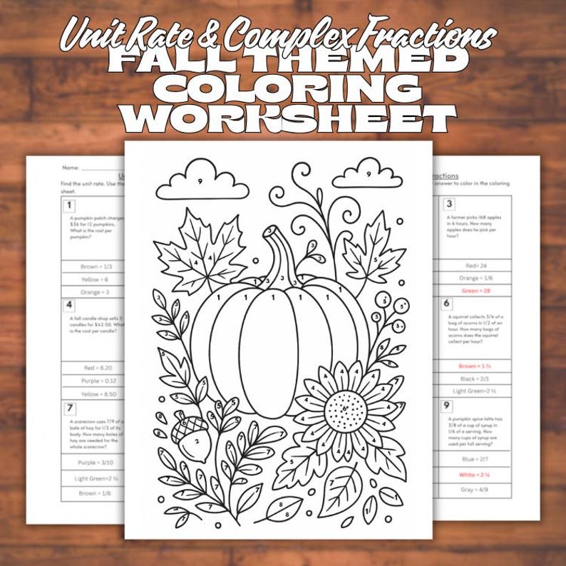 Unit Rate Color by Number Worksheet | Fall Themed | 7th Grade Math ...