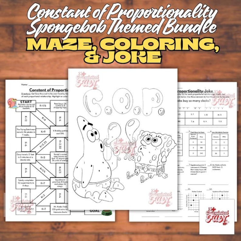 Constant of Proportionality Spongebob Themed Math Worksheet Bundle ...