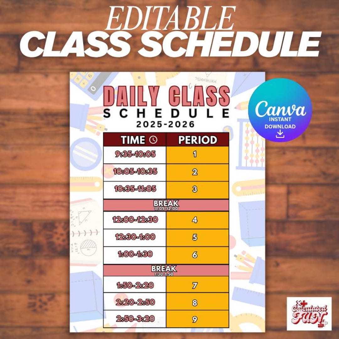 Editable Daily Classroom Schedule Template | Visual Class Routine Chart ...