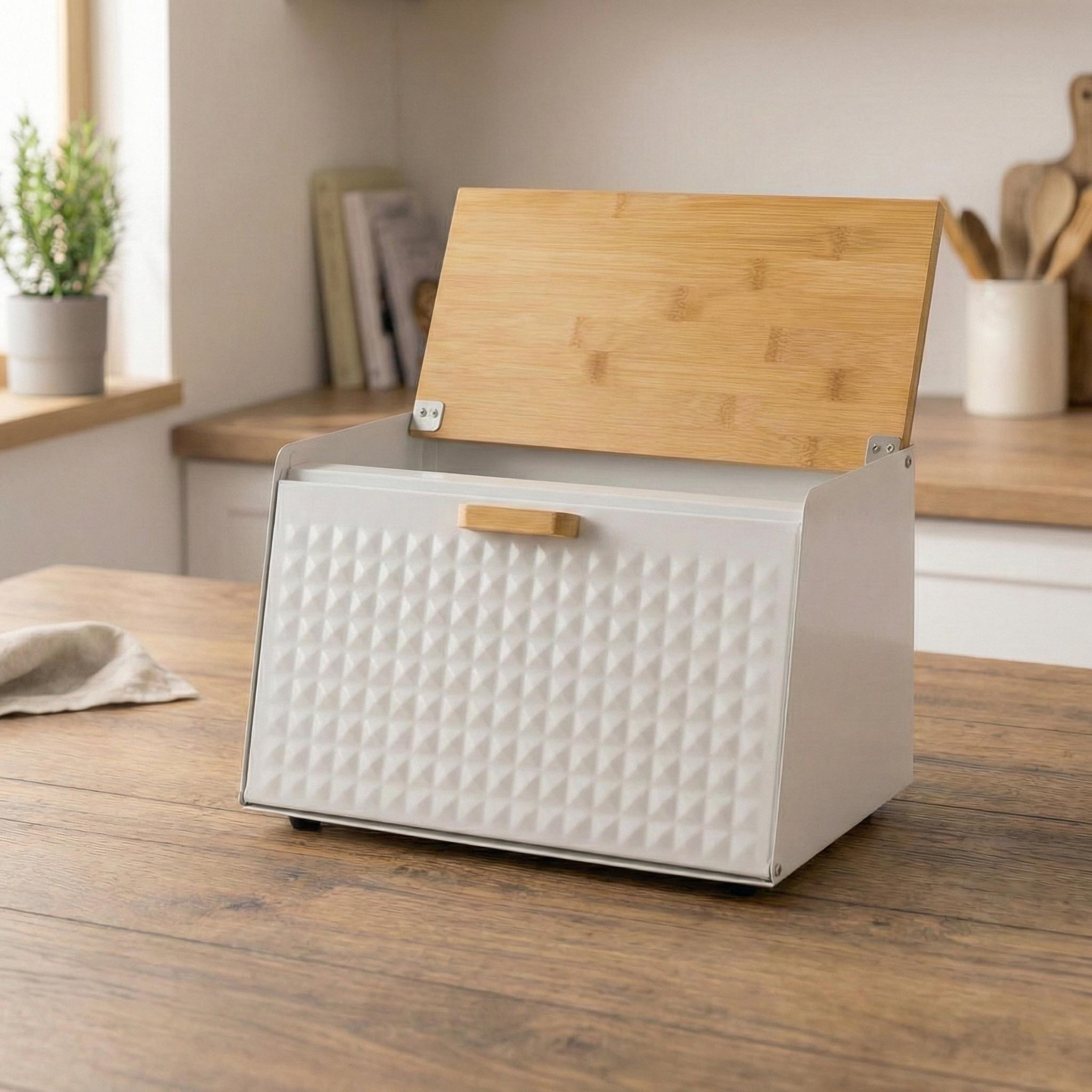 Modern Scandinavian White Bread Box With Bamboo Lid - Etsy