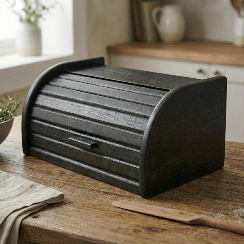 Handmade Black Wooden Bread Box 16x12x8.1in, Alder Wood, Roll Top - Etsy