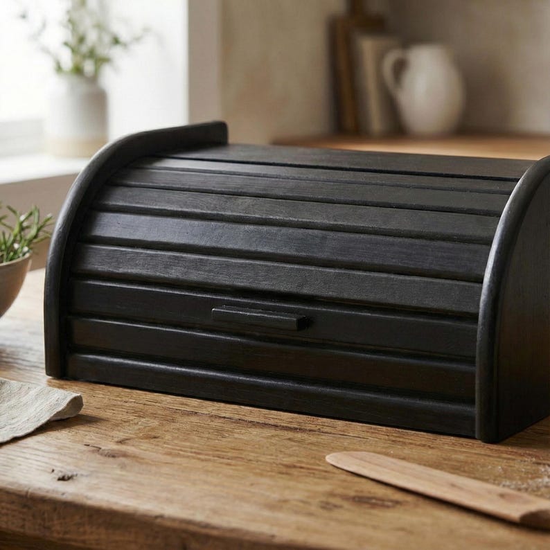 Handmade Black Wooden Bread Box 16x12x8.1in, Alder Wood, Roll Top - Etsy