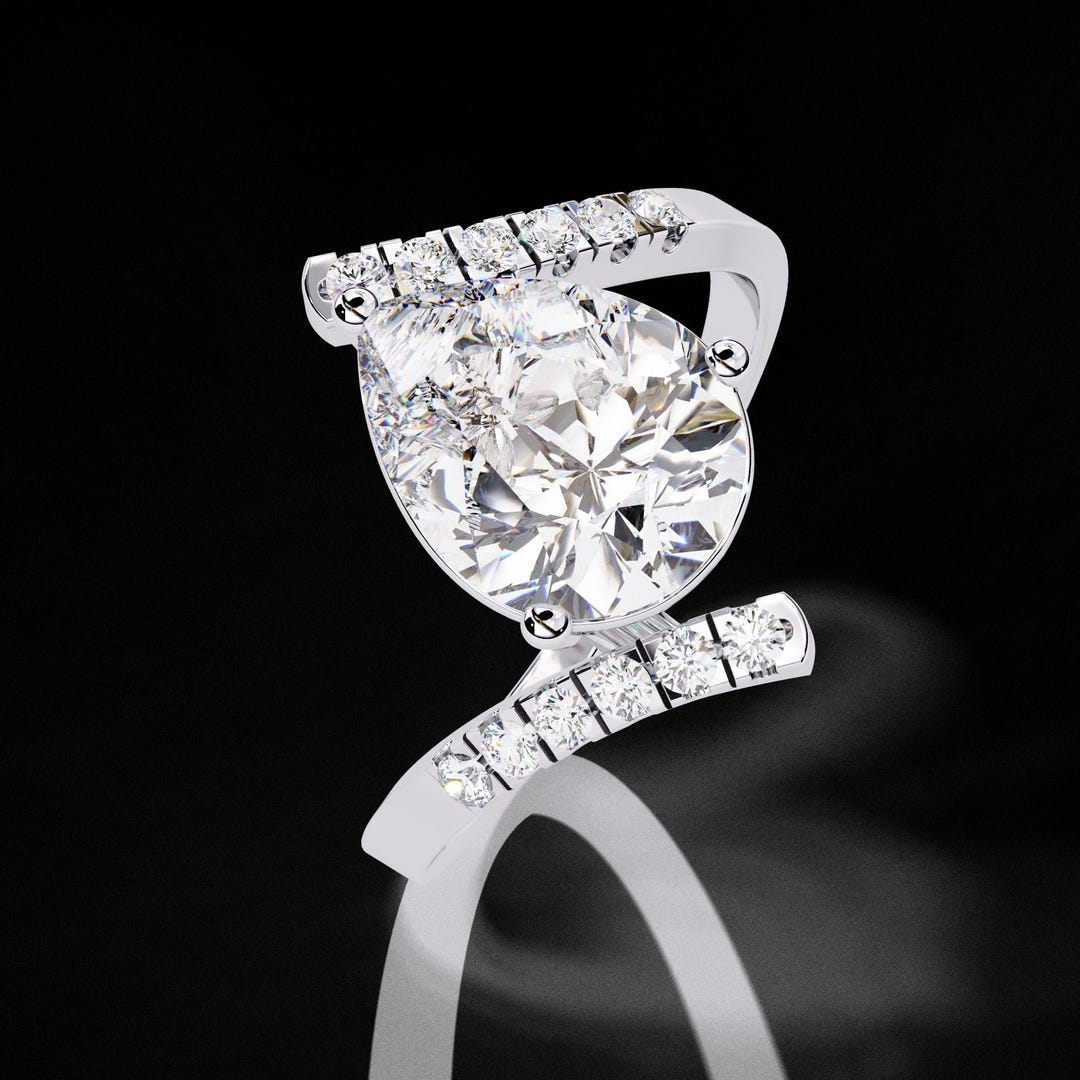 Pear Cut Lab Grown Diamond Ring, Split Shank Bypass Engagement Ring - Etsy