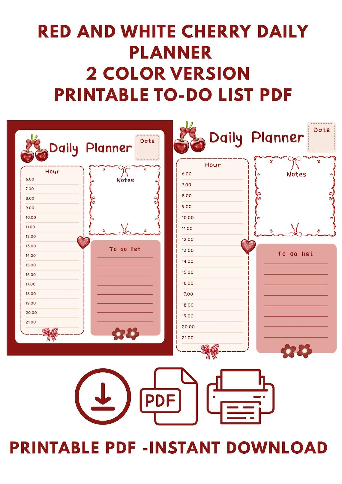 Cherry Daily Planner: Printable To-do List, Notes (PDF) - Etsy