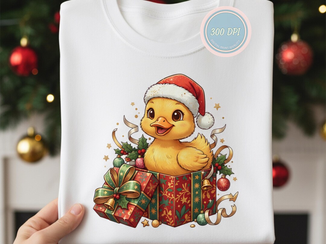 Cute Christmas Duckling PNG | Festive Duck in Gift Box | Cute Holiday ...