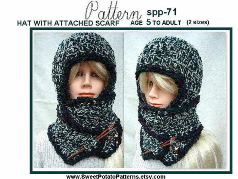 Instant Download PDF Crochet Pattern Schoodie Hat With - Etsy