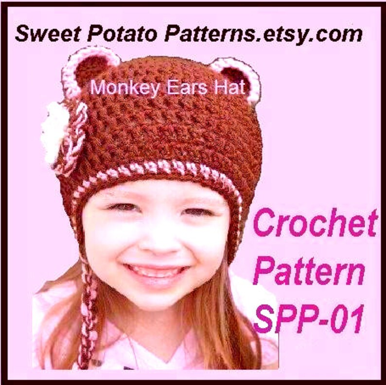 Crochet Hat Pattern Little Monkey Ears Hat SPP01 Sweetpotatopatterns ...