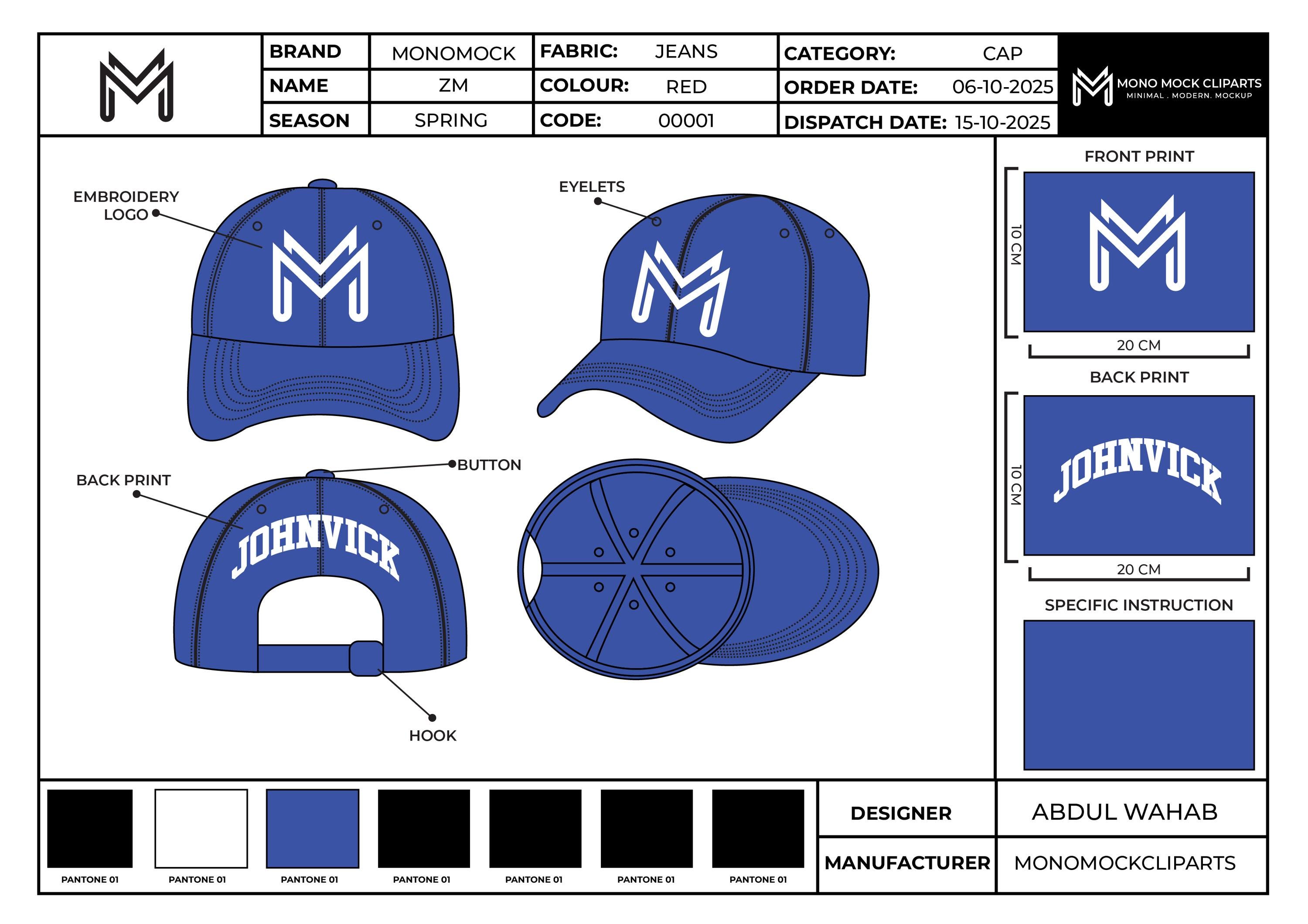 Cap Tech Pack Template | Editable Hat Tech Pack for Manufacturers | AI ...