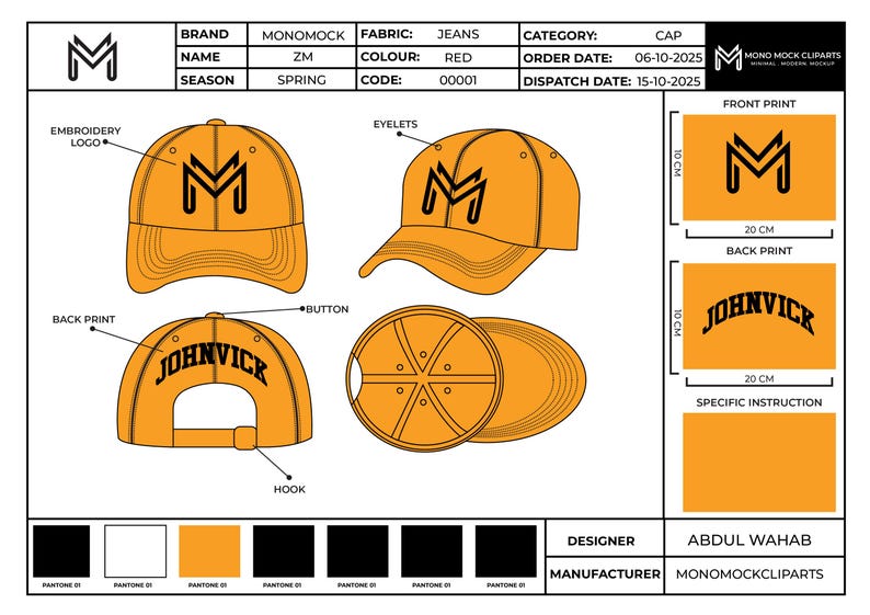 Cap Tech Pack Template | Editable Hat Tech Pack for Manufacturers | AI ...