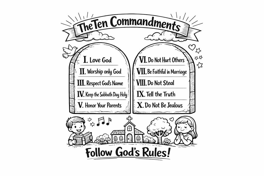 Ten Commandments Printable for Kids | Educational Bible Reference Page ...