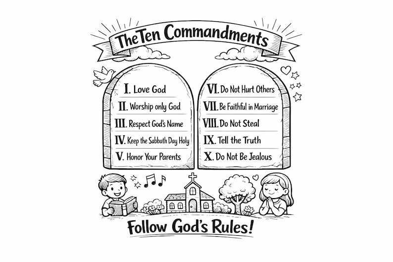 Ten Commandments Kids Printable | Educational Bible Reference Page ...