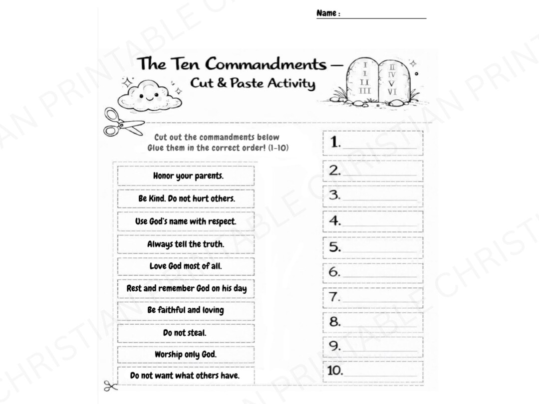 Ten Commandments Cut and Paste Activity for Kids - Etsy