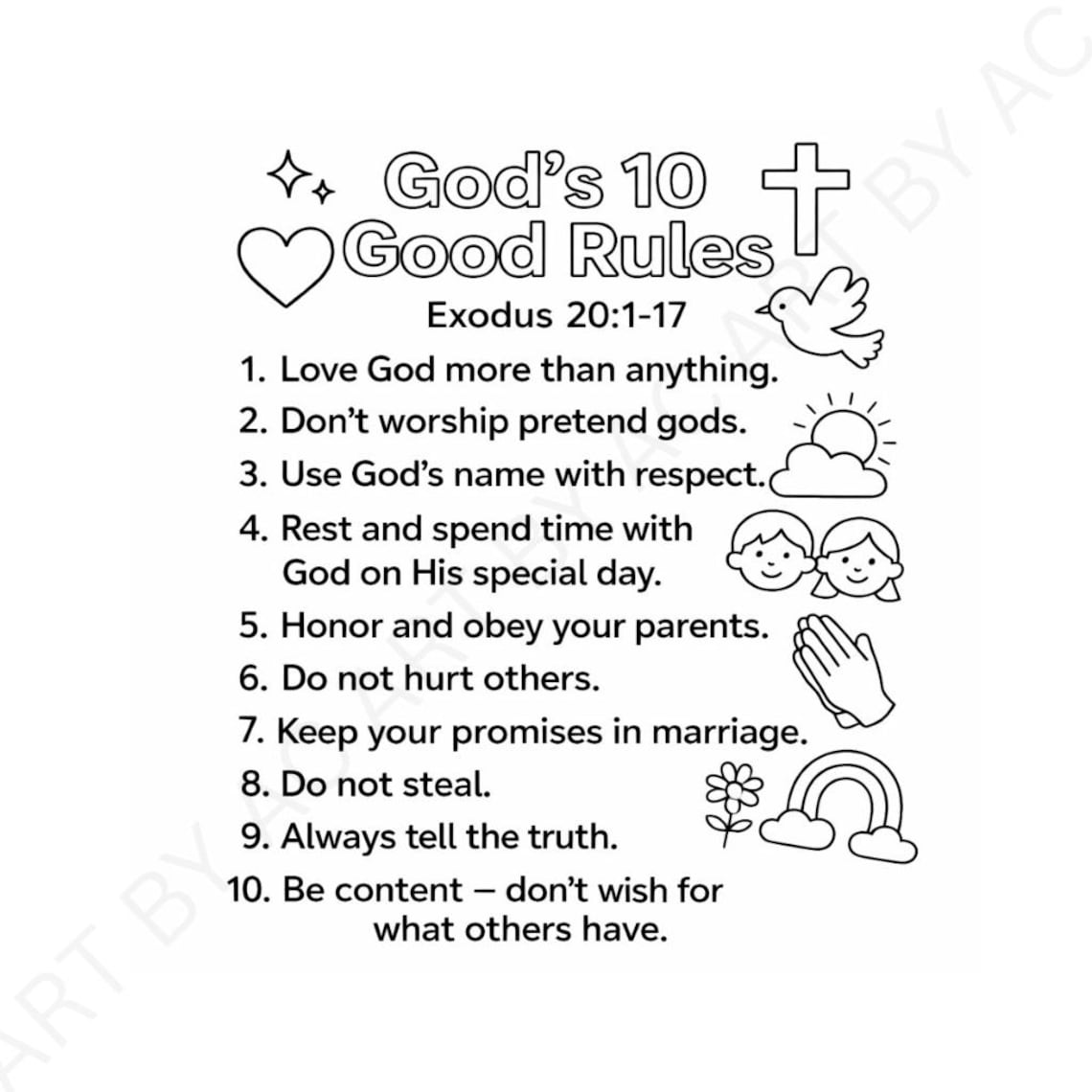 Ten Commandments Printable for Kids | Educational Bible Reference Page ...