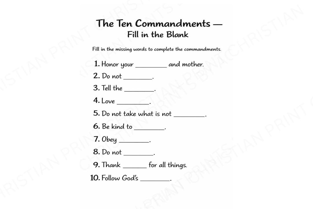 Ten Commandments Fill in the Blank Worksheet: K-2nd Grade - Etsy