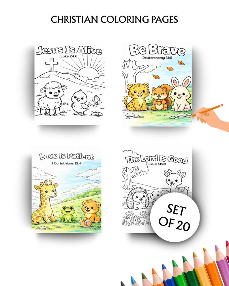 Christian Kids Bible Verse Coloring Pages: Set of 20 (digital Download ...
