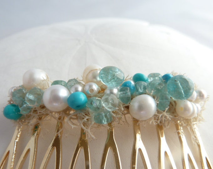 Blue Gemstone Hair Comb Beach Wedding Mermaid Hair Comb - Etsy