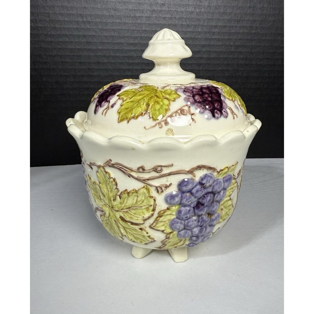 Vintage Studio Purple Grapes Wine Leaves Kitchen Decor Footed Canister ...