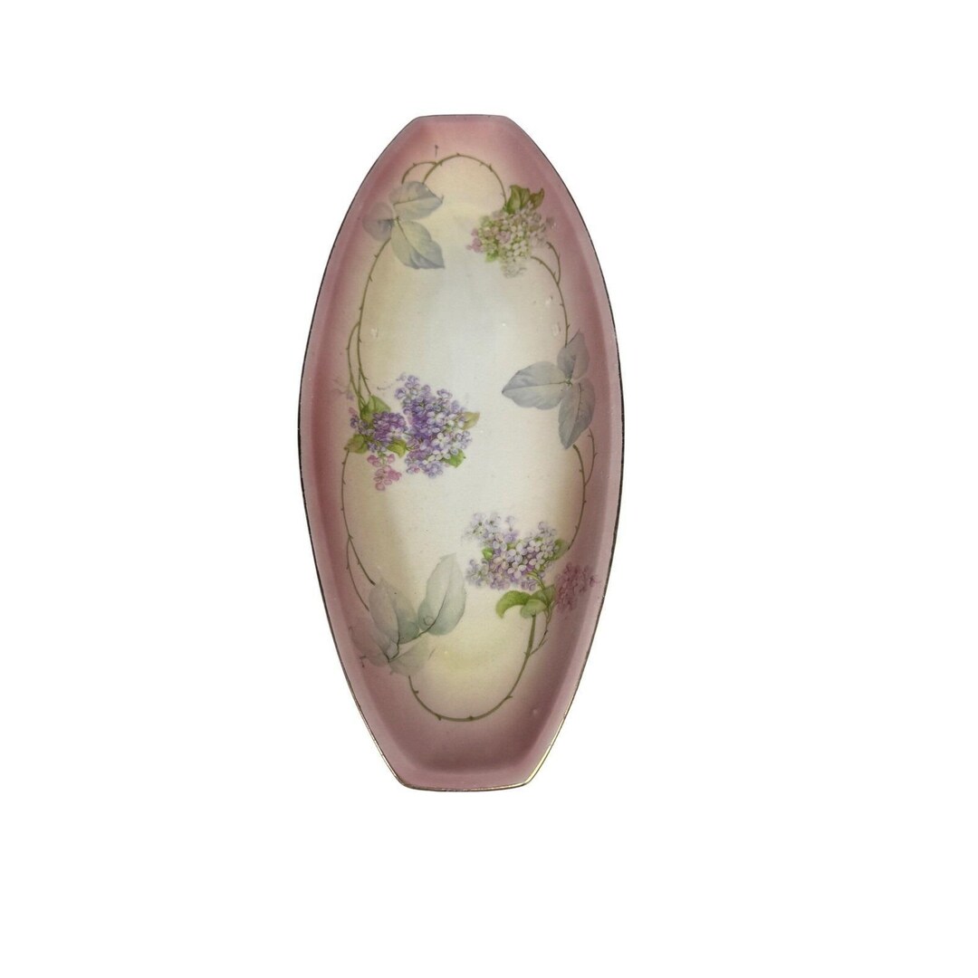 Antique Hand Painted Lilac German Porcelain Celery Dish Mauve Elegant ...