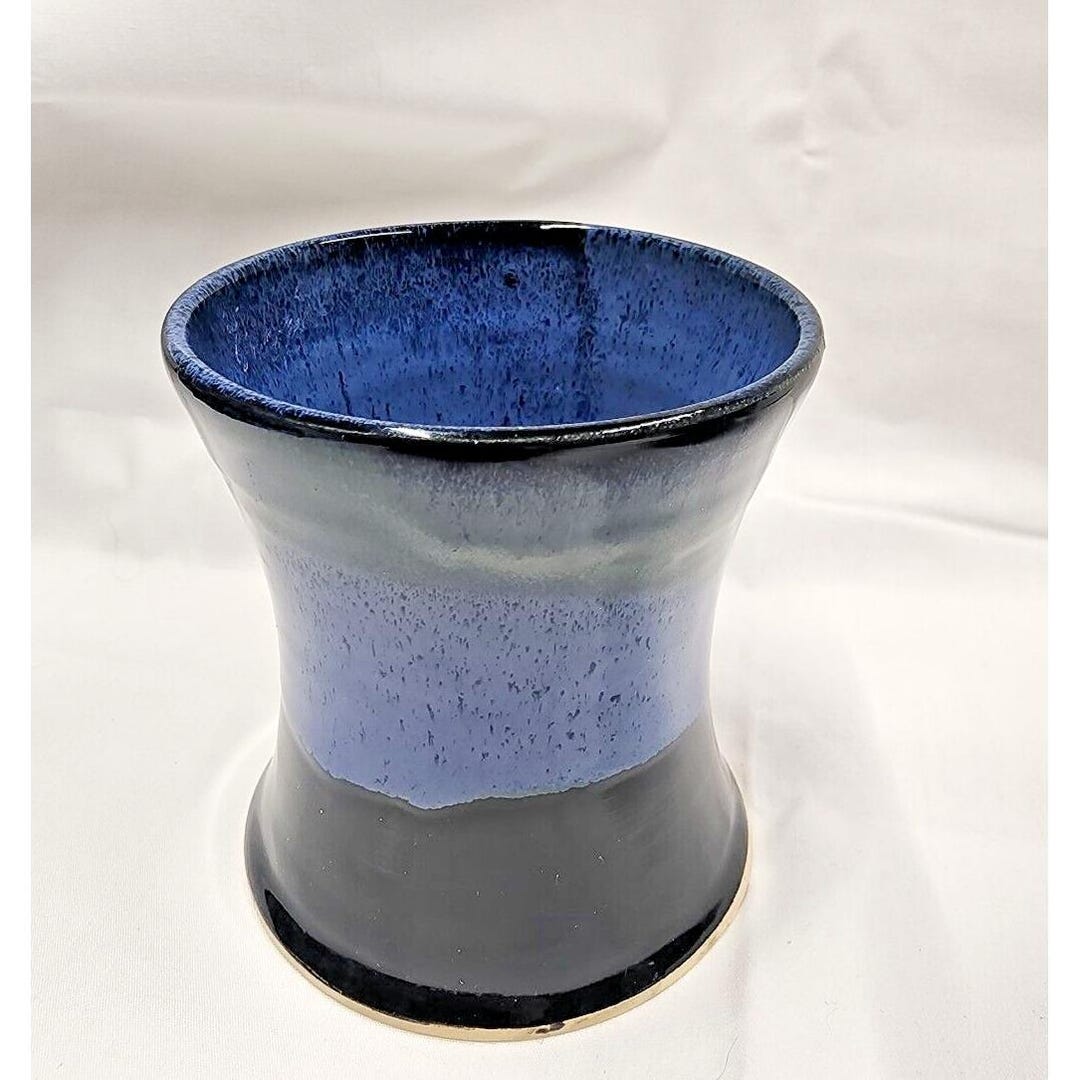 Studio Art Pottery Blue Vase With Flower Frog Signed Lindsay - Etsy