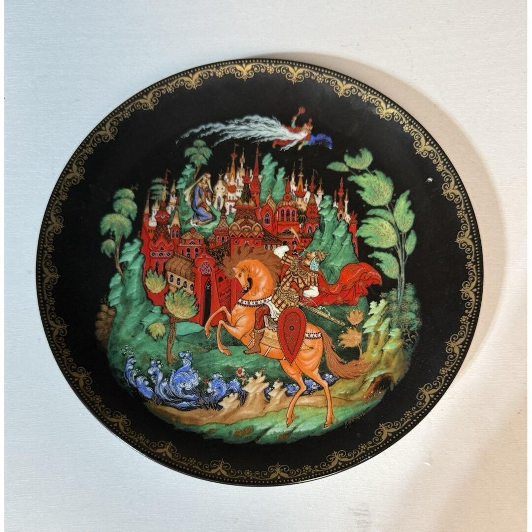 Palekh Russian Legends Fairy Tale Plate Ruslan and Ludmilla Gold Trim M ...