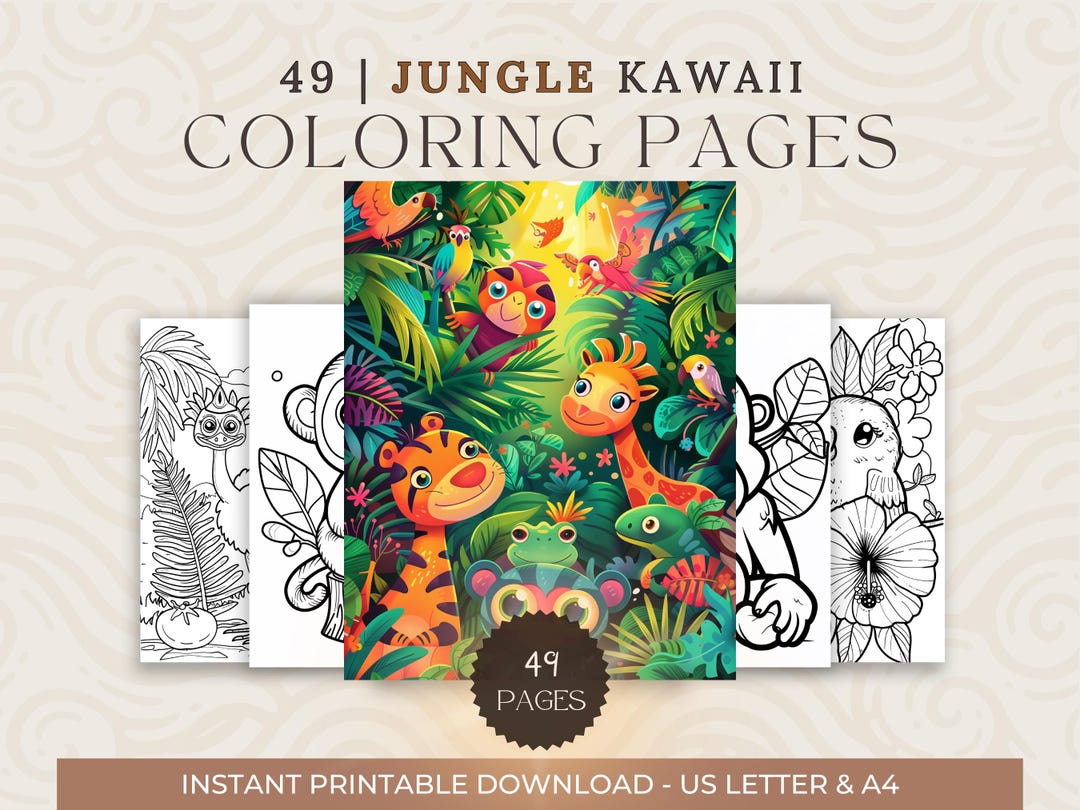 49 Kawaii Jungle Coloring Pages | Cute Animals and Jungle Scenes ...